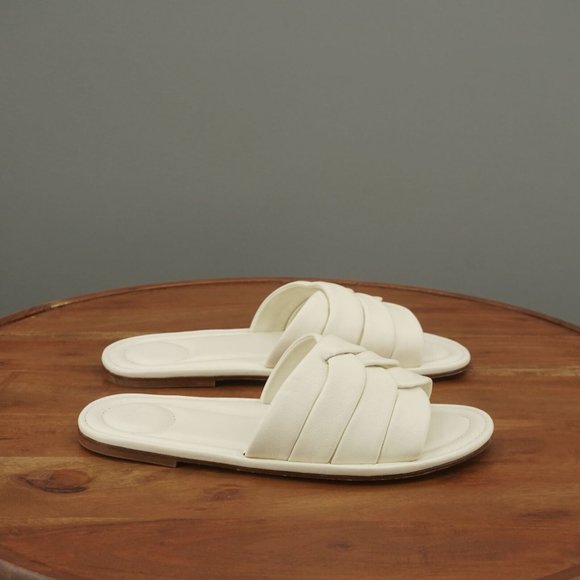 Vince | Shoes | Vince Womens Palmetta Slide Sandals Size 1 White Leather Ruched Detail | Poshmark